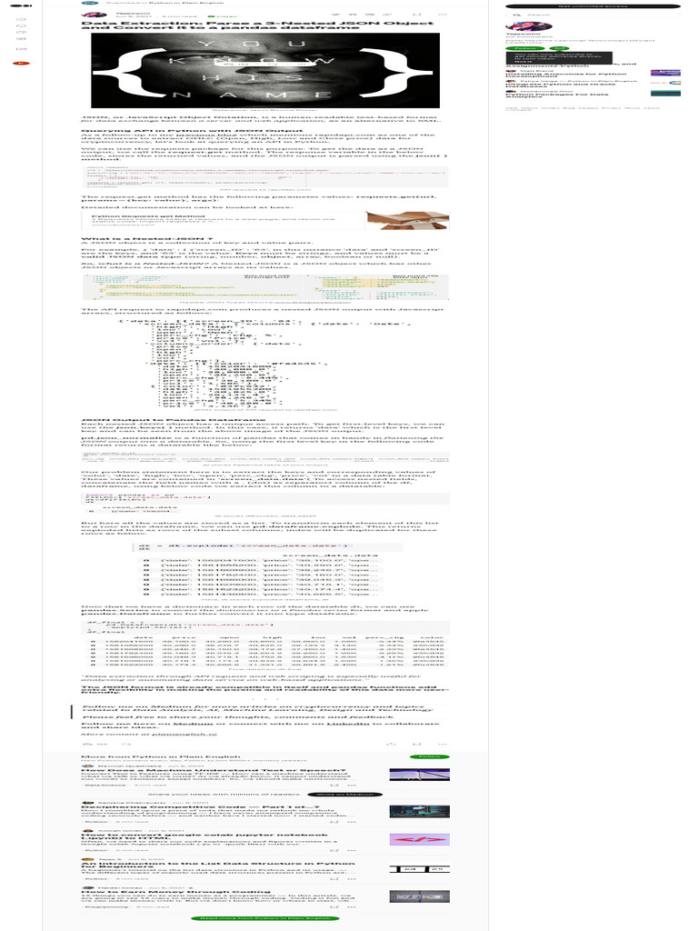 Data Extraction Parse A 3 Nested Json Object And Convert It To A Pandas Dataframe Pdf Json
