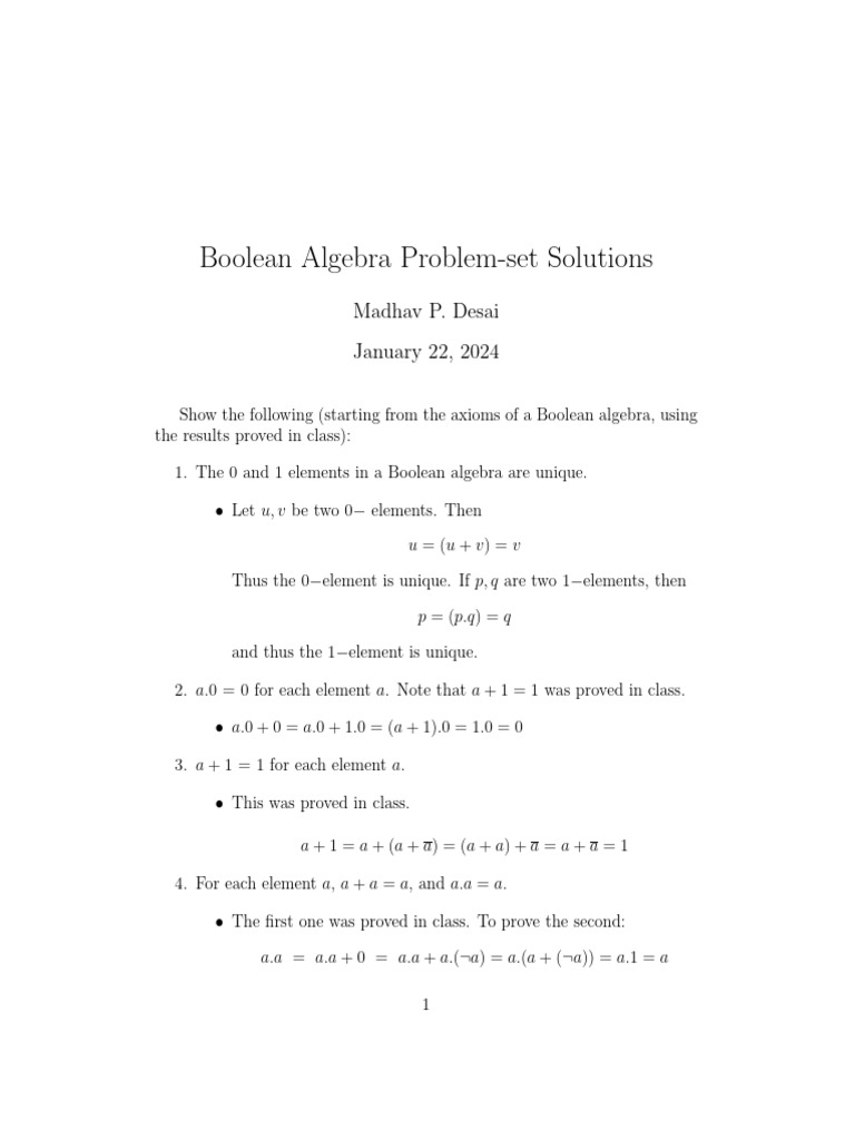 Boolean Algebra Solutions Guide | PDF | Algebra | Boolean Algebra