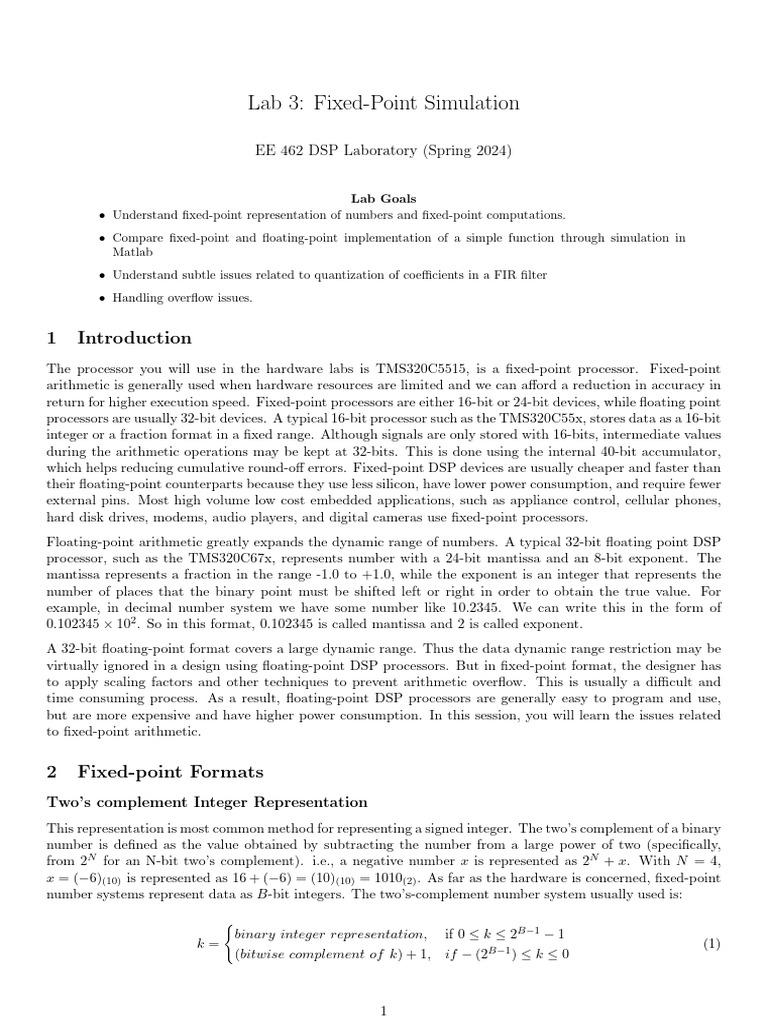 SW Lab 3 Fixed Point Simulation EE 462 | Download Free PDF | Computer Engineering | Applied ...