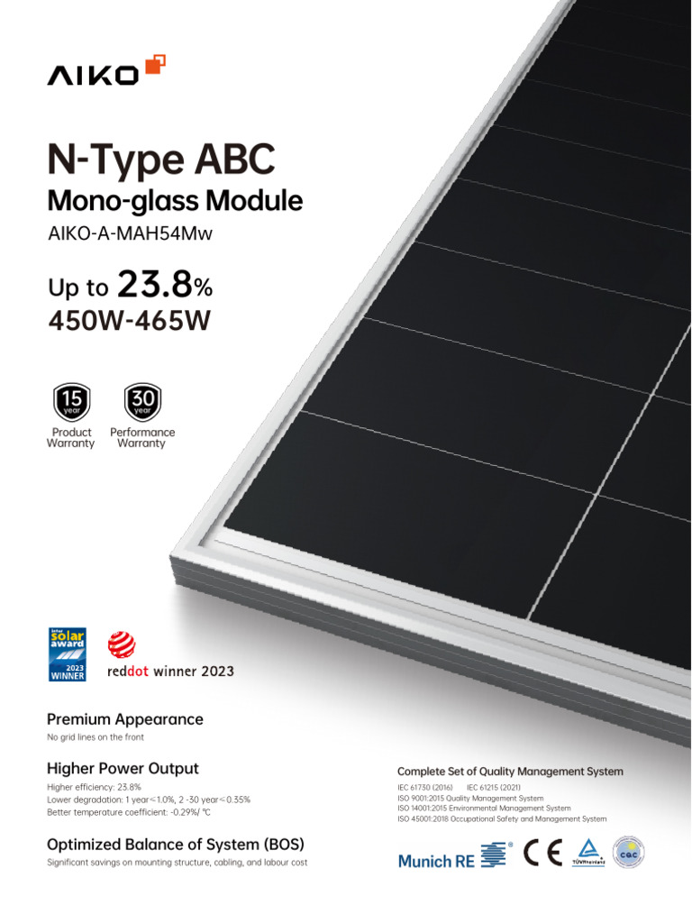 AIKO-A-MAH54Mw 450-465W 35 Frame | PDF | Electrical Engineering ...