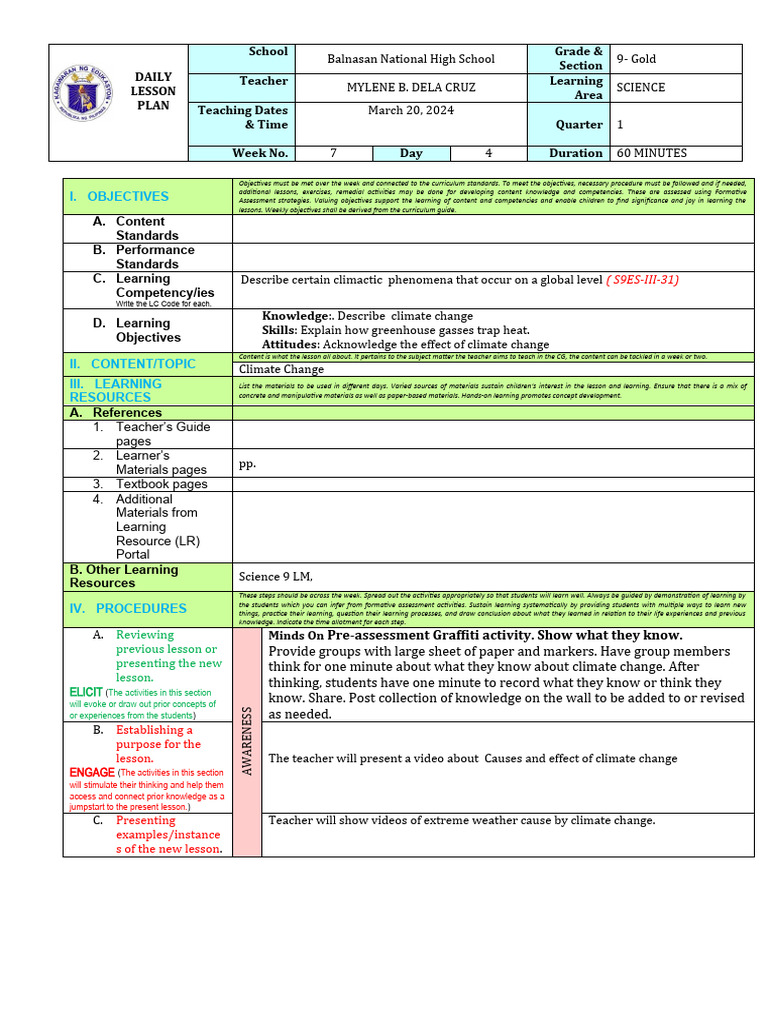 LESSon PLan For COT - Science 9 | PDF | Climate Change Mitigation | Climate Change