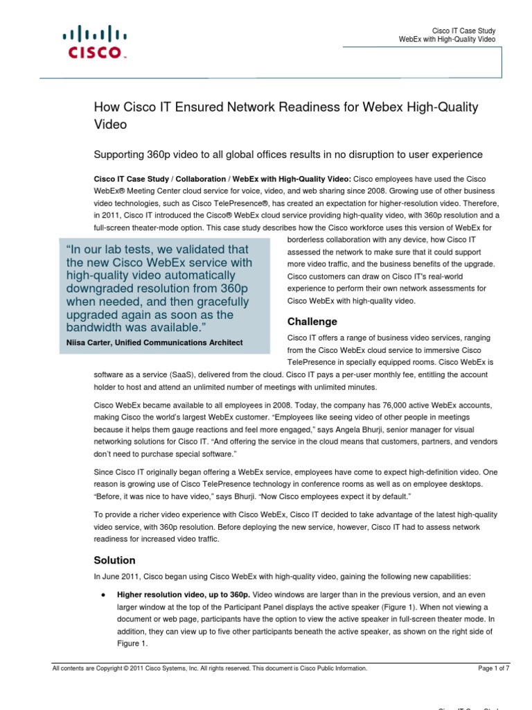 Cisco IT Case Study WebEx High-Quality Video Case Study | PDF | Cisco Systems | Tablet Computer