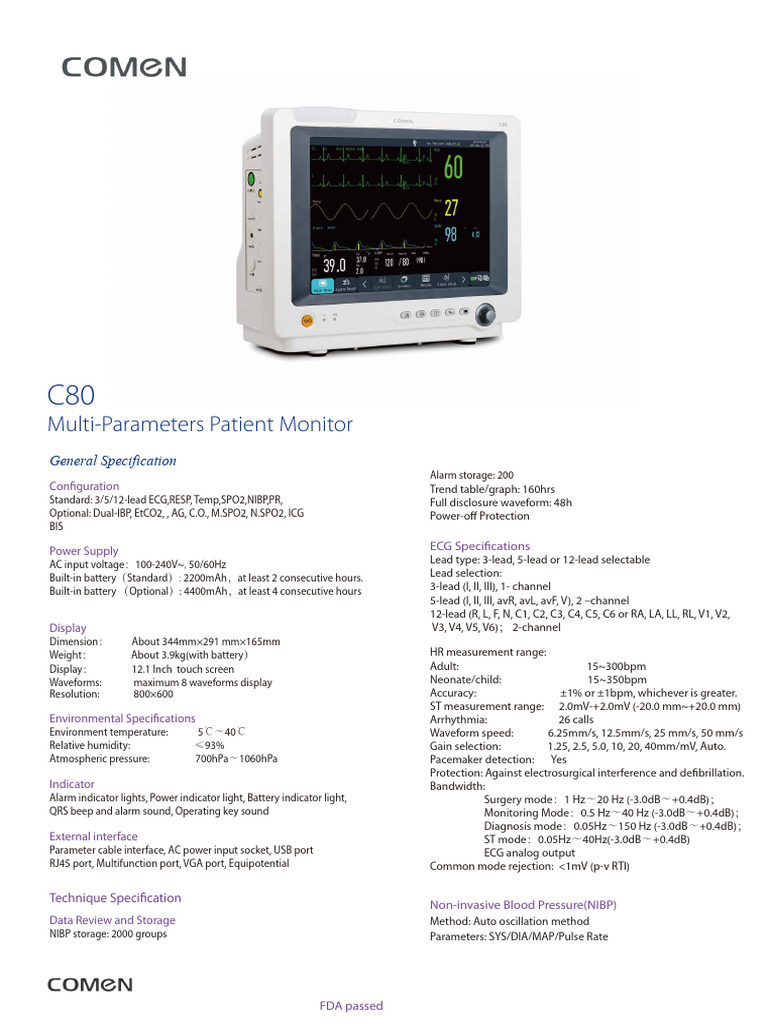 Comen c80 Patient Monitor | PDF | Electrocardiography | Electricity