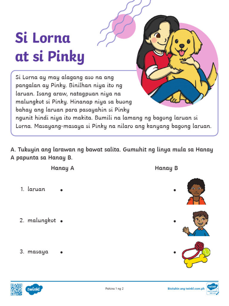T 1682089365 Pagbasa at Pag Unawa Worksheet Si Lorna at Si Pinky - Ver ...