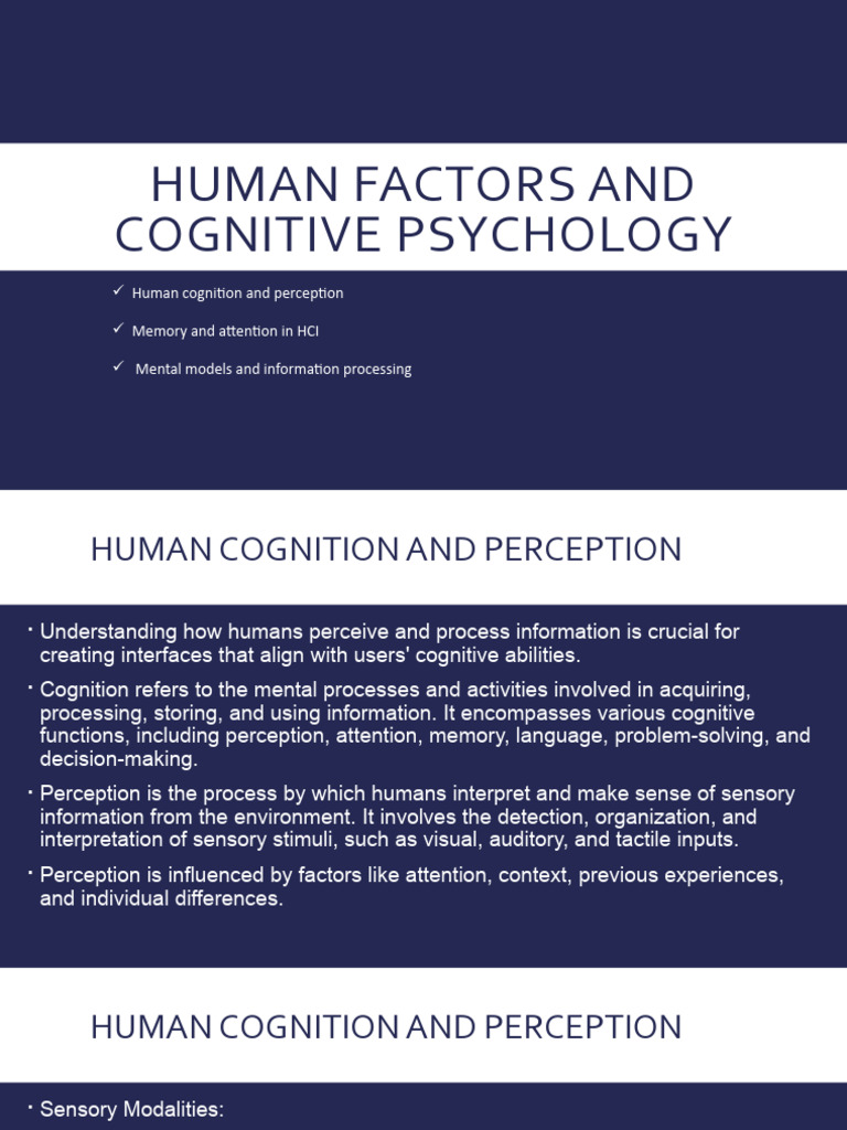 Human Factors and Cognitive Psychology | PDF | Perception | Attention