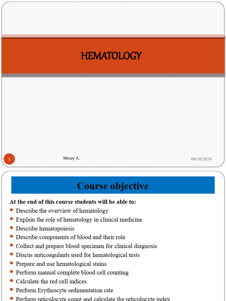 Introduction to Hematology Basics | PDF | Blood Cell | Hematology