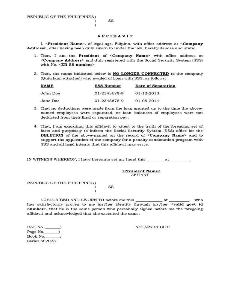 SSS Affidavit of Deletion | PDF | Law