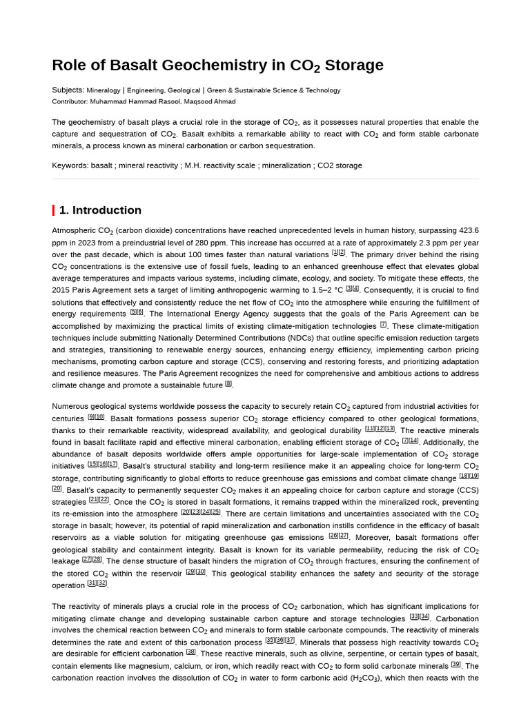 Role of Basalt Geochemistry in Cosub2sub Storage 3 | PDF | Carbon ...