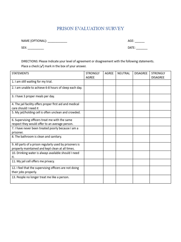 Prison Conditions Survey | PDF | Self-Improvement