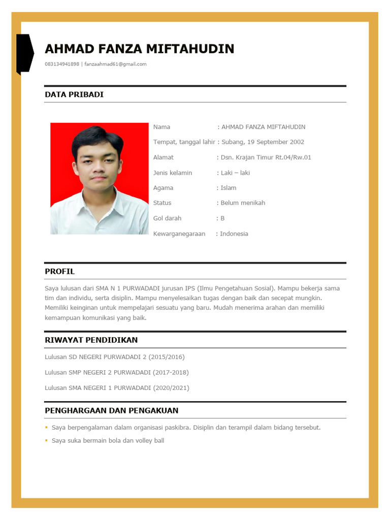 CV Ahmad Fanza-1 | PDF