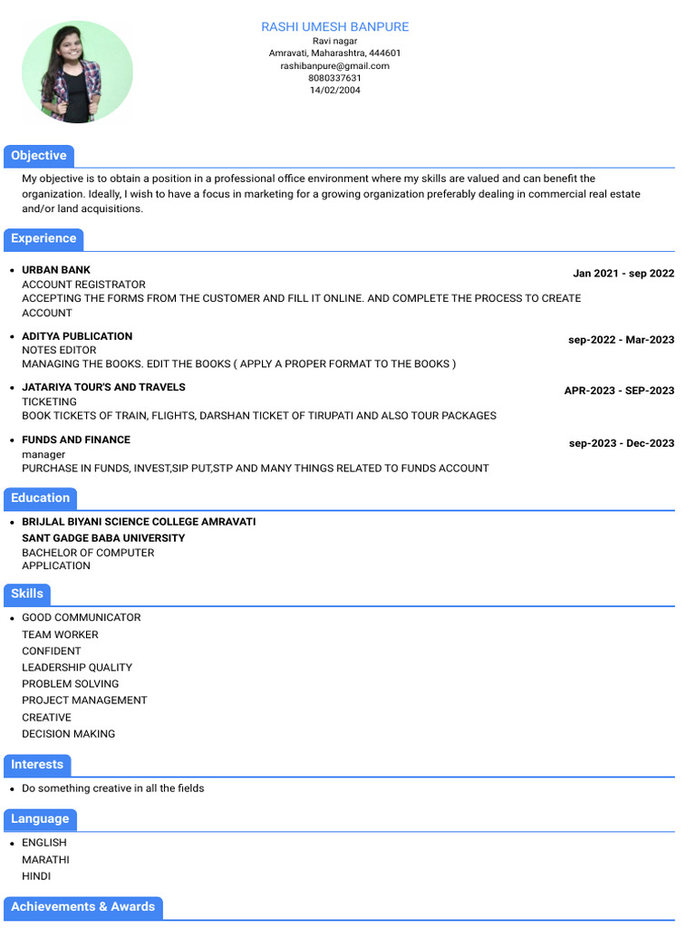 Resume Rashi Banpure | PDF