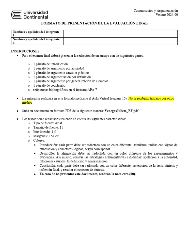 Formato Del Examen Final. CA | PDF | Argumento | Estilo apa