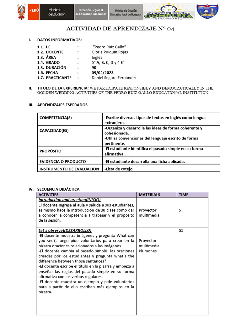 4 Sesion de Aprendizaje PRG | PDF | Aprendizaje | Léxico