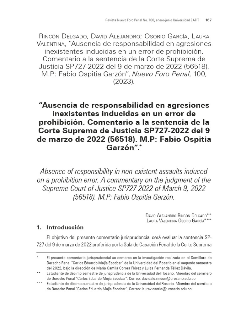 Error de Prohibición en SP727-2022 | PDF | Derecho penal | Judicaturas