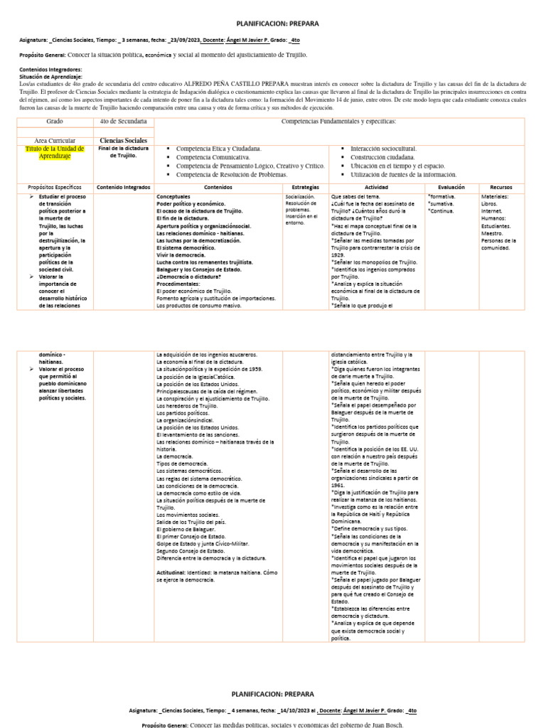 Planificacion de 4to Nueva 2 | PDF | Evaluación | República Dominicana