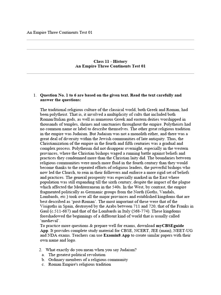 Roman Empire Religious Culture Test | PDF | Polytheism | Roman Empire