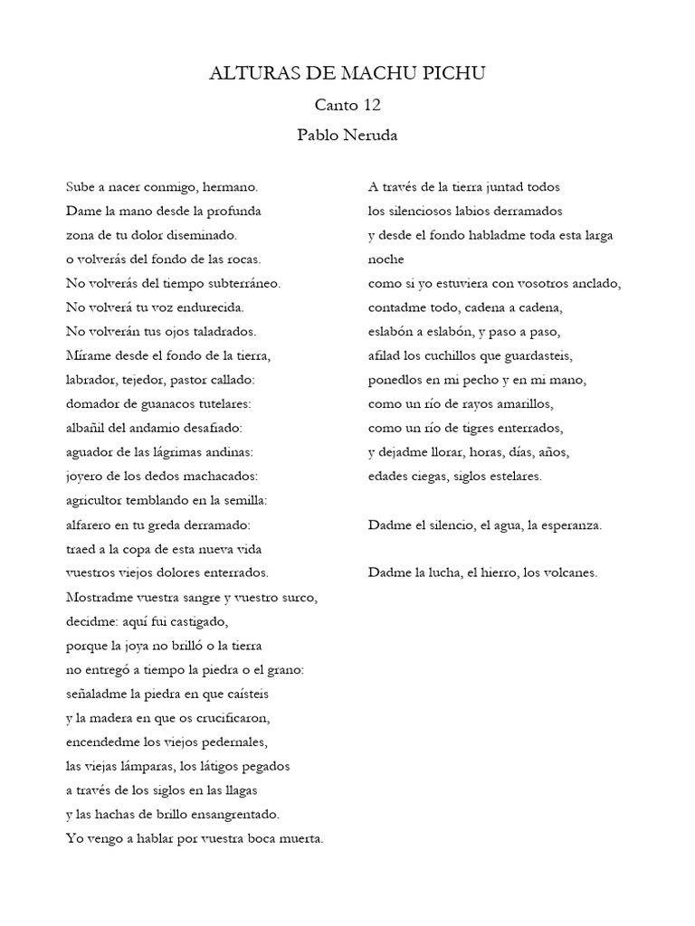 Pablo Neruda - Alturas de Machu Pichu | PDF
