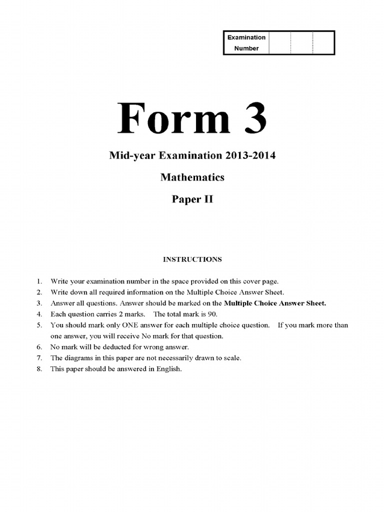 La Salle 2013-2014 Mid Year Exam F3 Math Paper 2 | PDF
