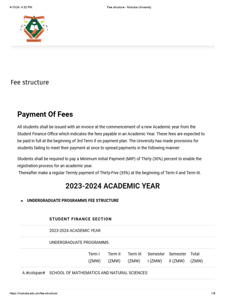 Mukuba University Fee Structure 2023-2024 | PDF