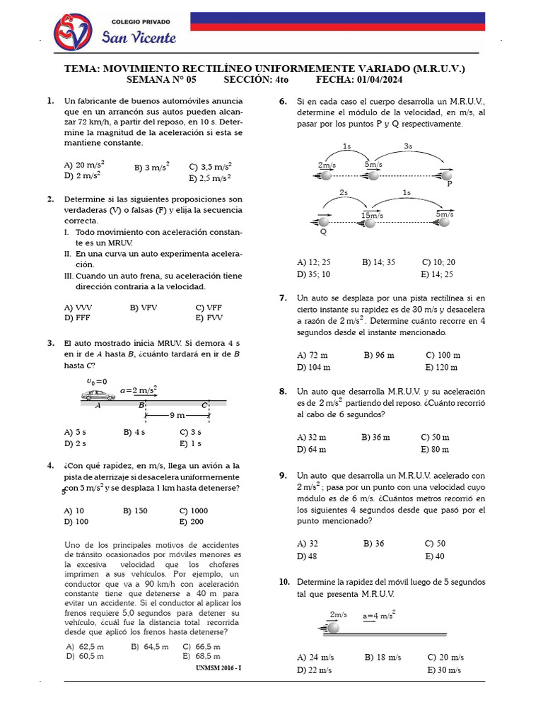 Sem 5 - MRUV | Descargar gratis PDF | Aceleración | Velocidad
