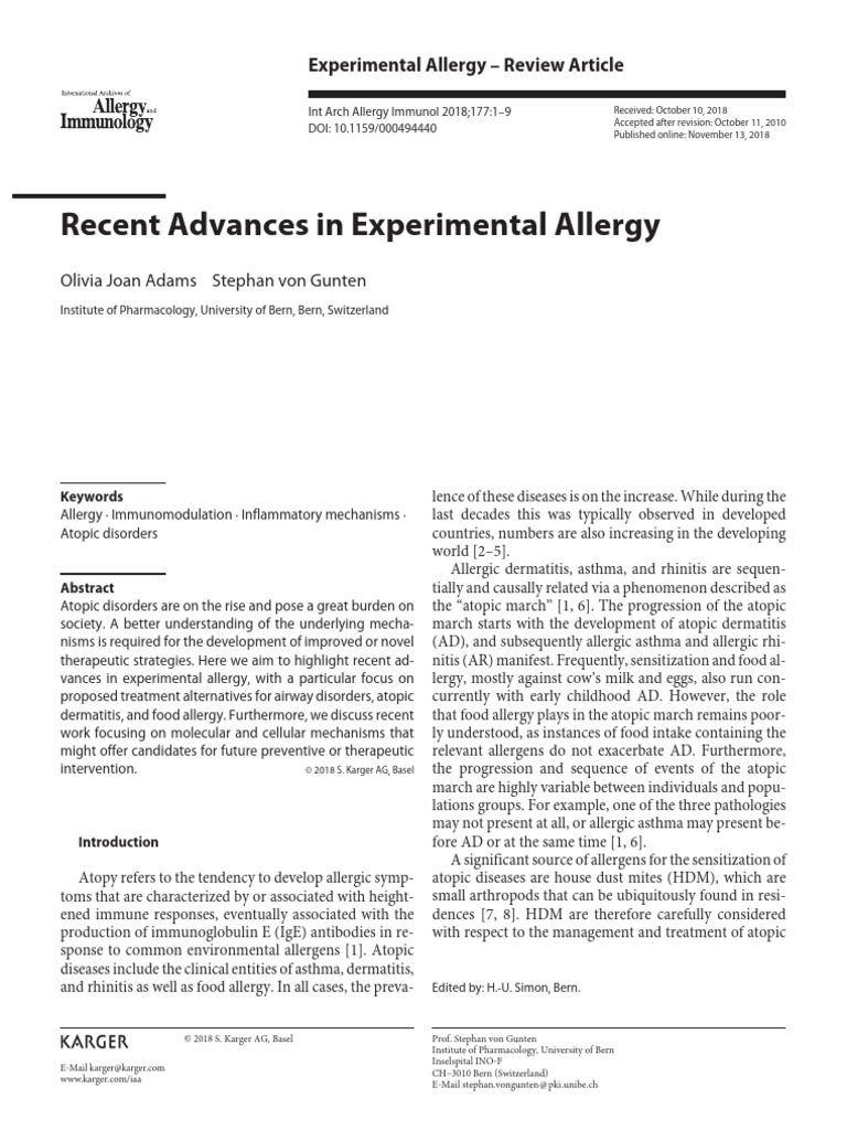 Recent Advances in Experimental Allergy | PDF | Allergy | T Helper Cell