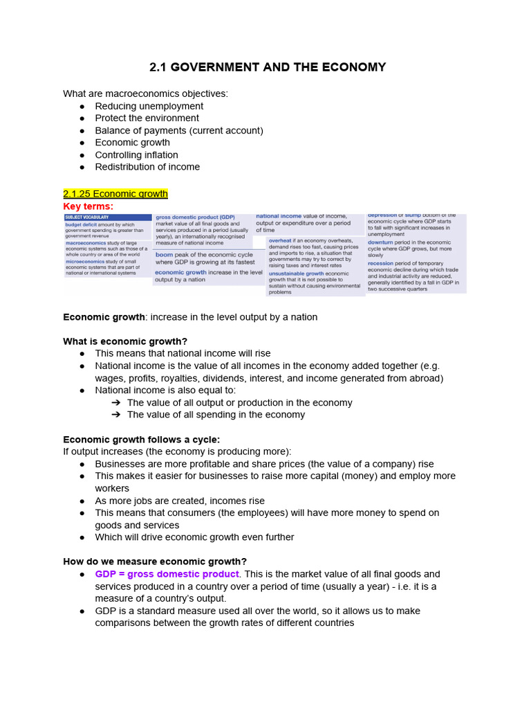 ECONOMICS 2.1 Government & The Economy | PDF | Taxes | Inflation