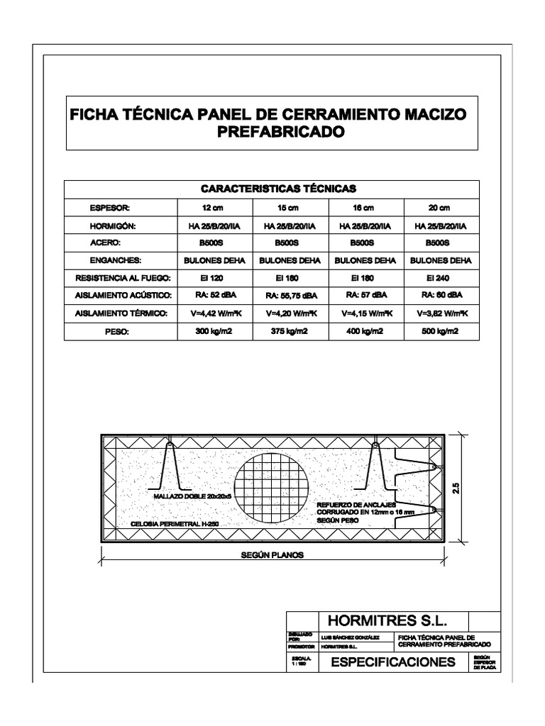 Ficha Técnica Paneles Prefabricados | PDF