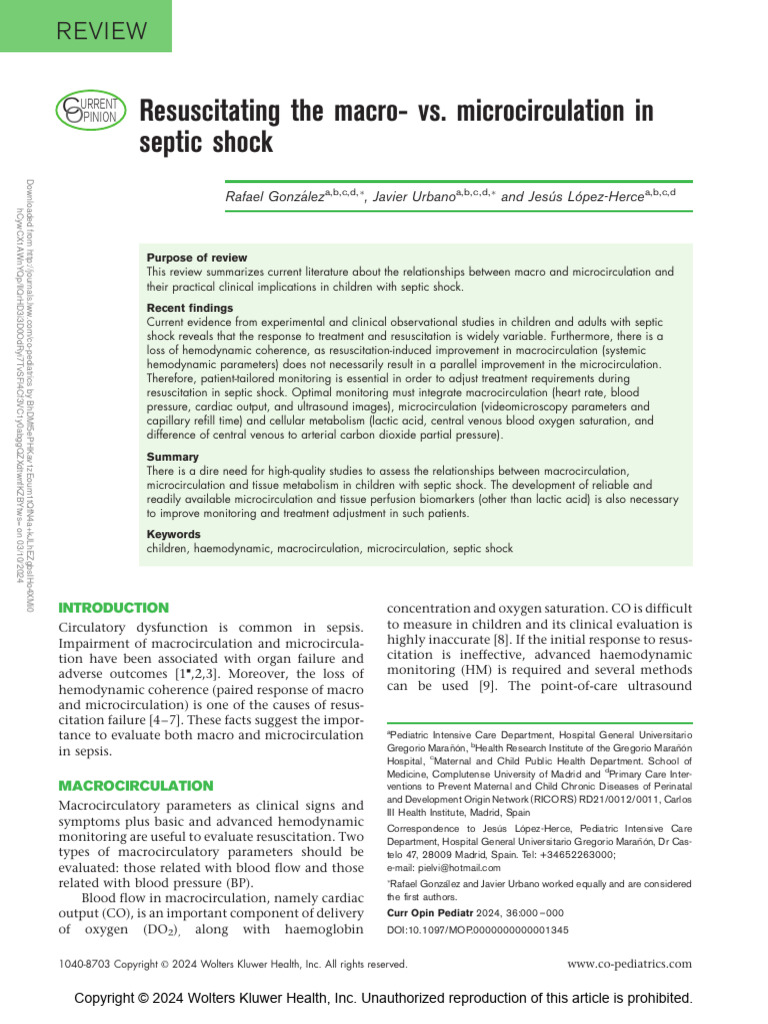 Resuscitating The Macro-Vs. Microcirculation in Septic Shock | PDF ...