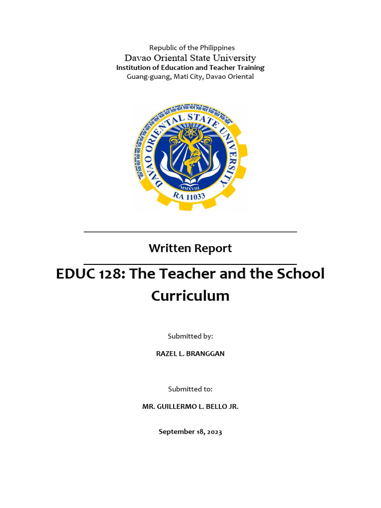 Branggan, Razel L. - EDUC 128 WRITTEN REPORT | PDF | Curriculum | Learning