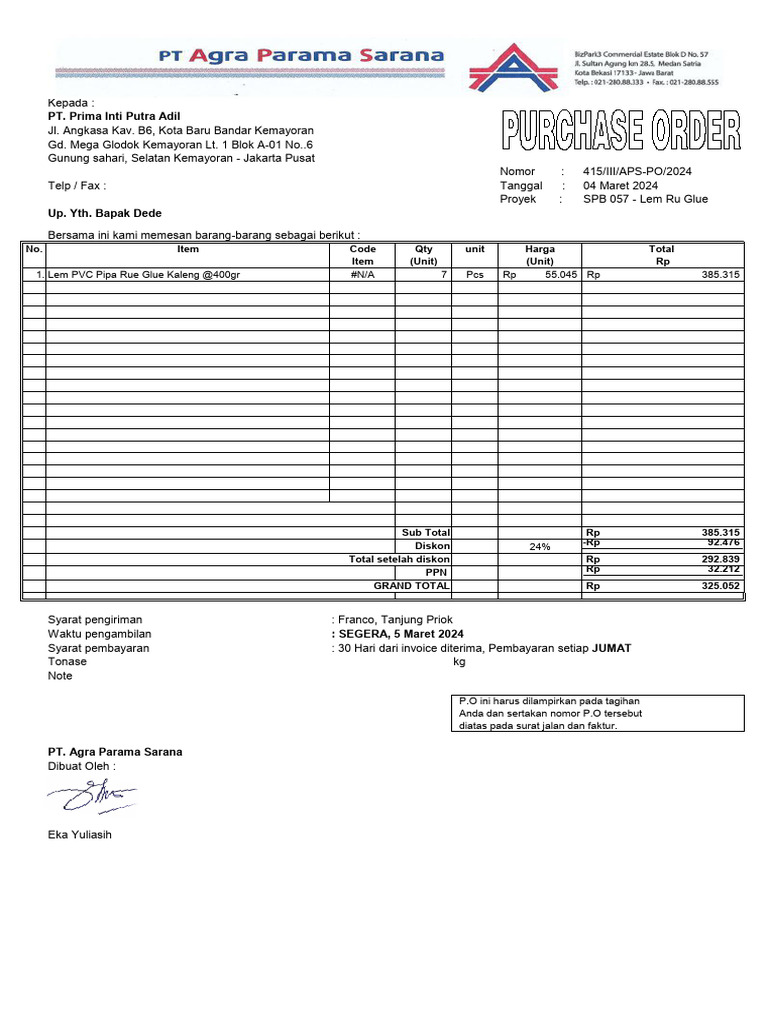 APS PO-415-Prima Inti - Lem Ru Glue-SPB 057 | PDF