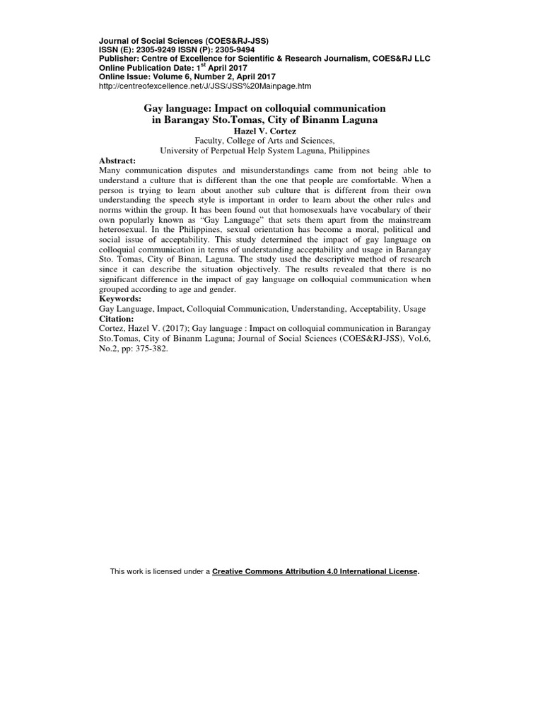 Gay Language Impact On Colloquial Communication | PDF | Survey ...