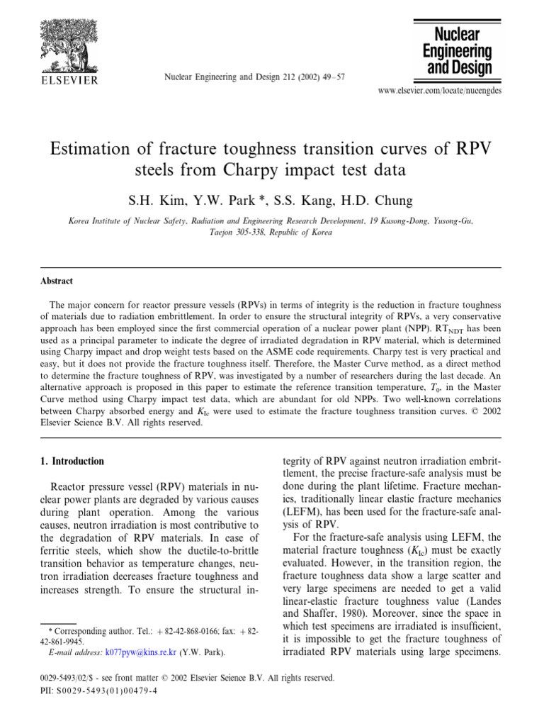 Estimation of Fracture Toughness Transitiion From Charpy Impact Test ...