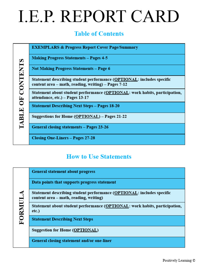I.E.P. Report Card: Positively Learning © | Download Free PDF | Reading ...