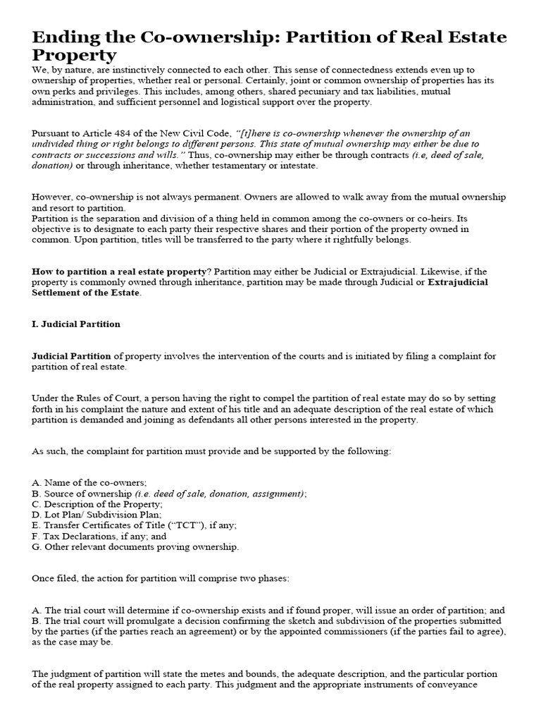 EJS PARTITION CO-OWNERSHIP Lecture | Download Free PDF | Probate ...
