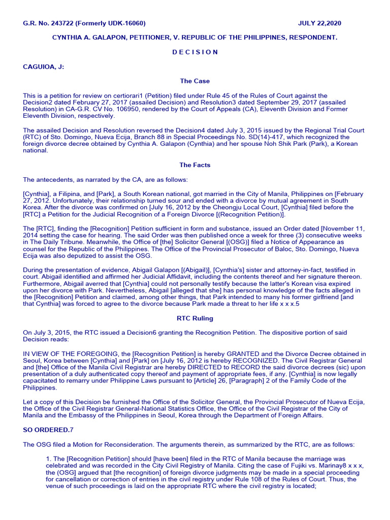 Judicial Recognition of Foreign Divorce Jurisprudence | PDF | Divorce ...