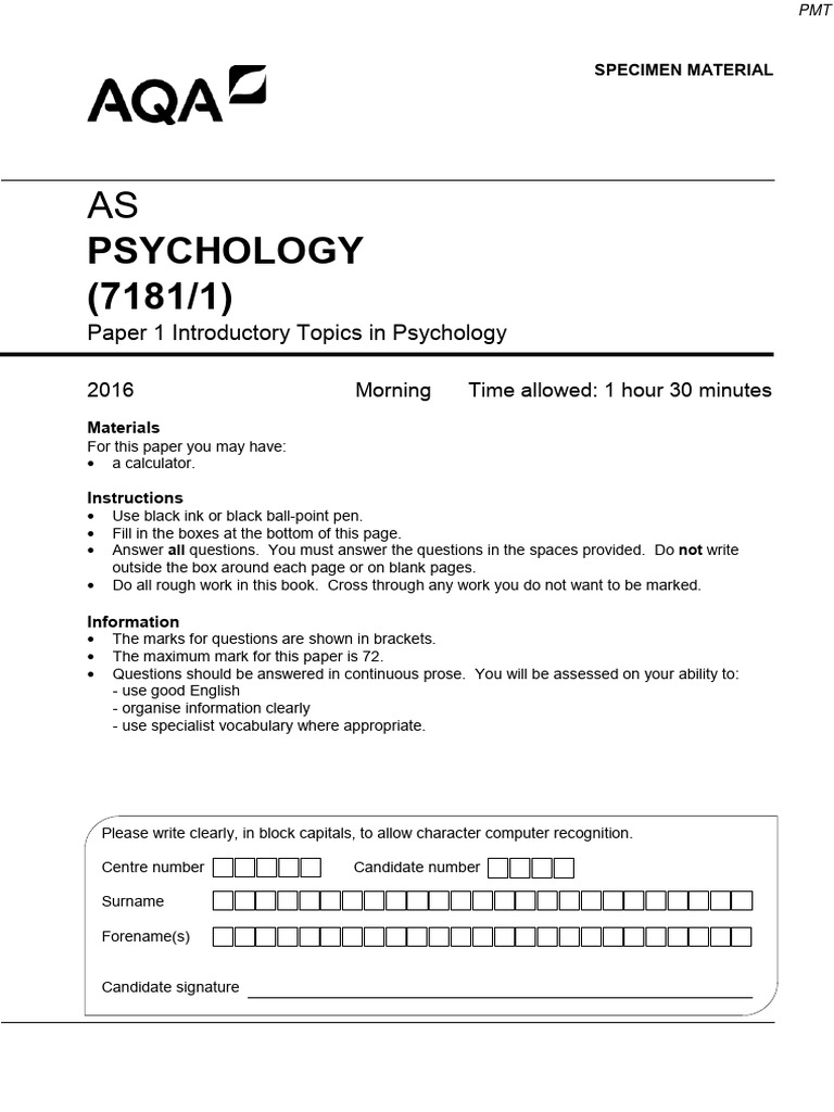 Specimen 1 QP - Paper 1 AQA Psychology AS-level | PDF | Accuracy And ... Specimen 1 QP - Paper 1 AQA Psychology AS-level | PDF | Accuracy And ...