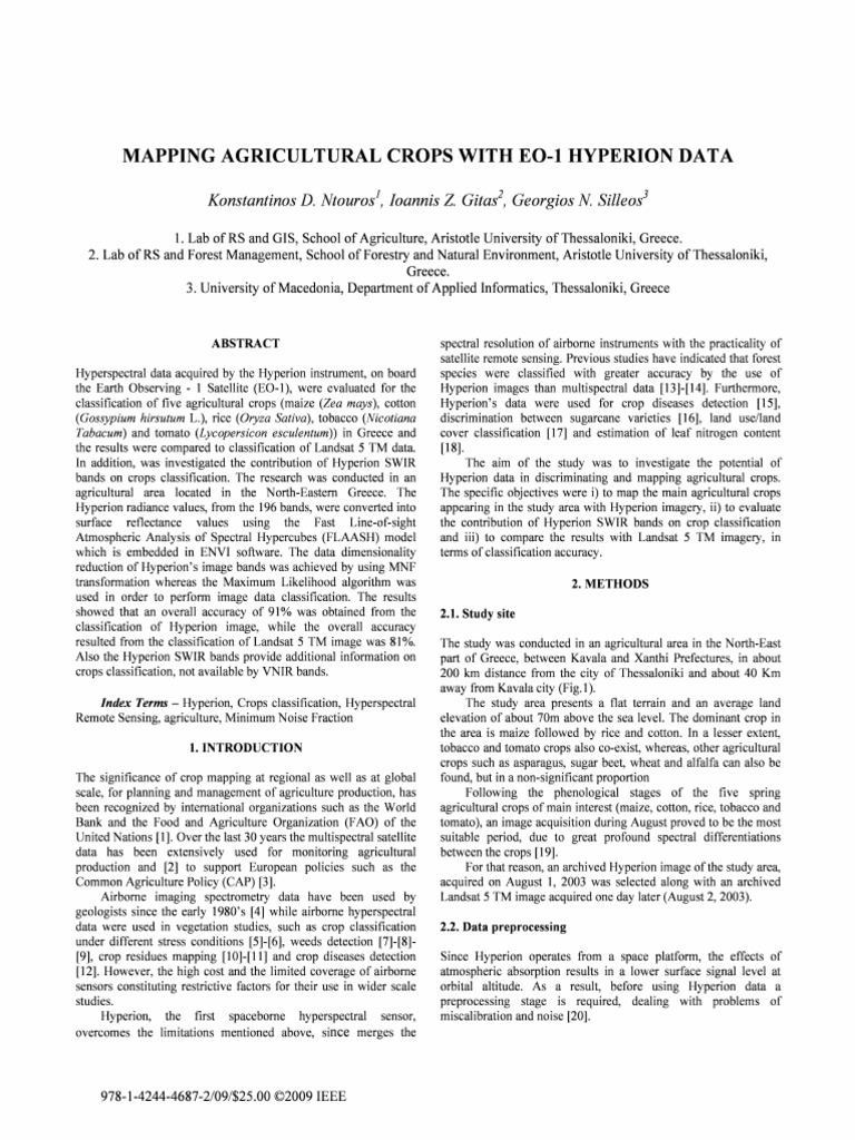 Mapping Agricultural Crops With EO 1 Hyp | PDF