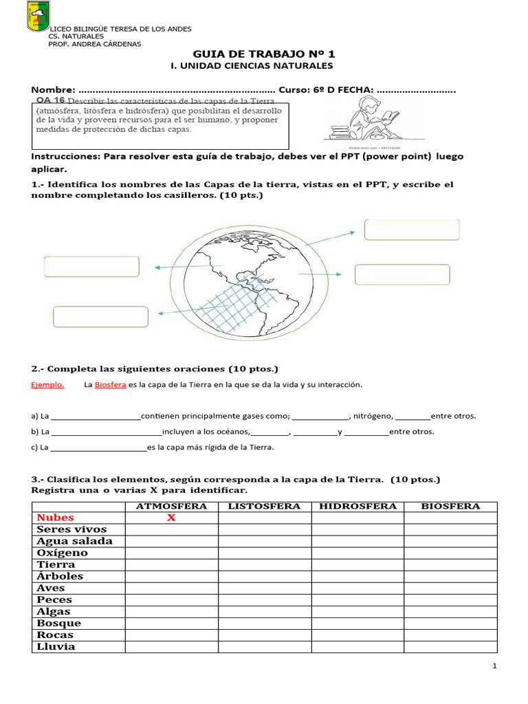 Guía de Ciencias Naturales 6º D | PDF | Tierra | Ciencias de la Tierra