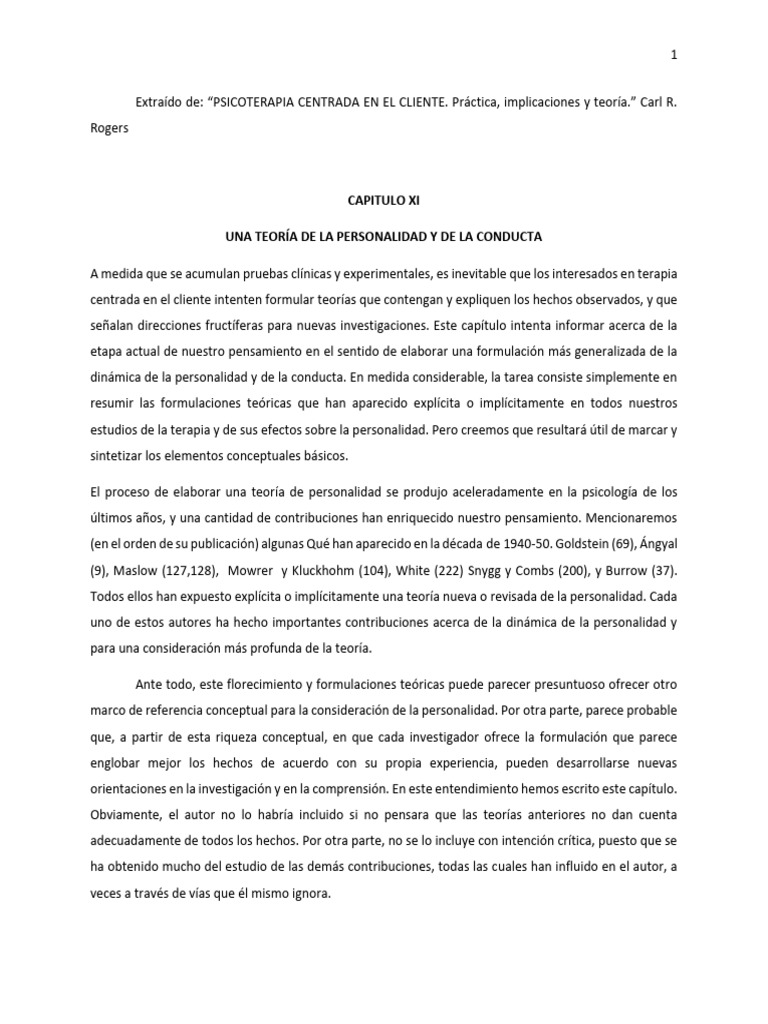 Teroria de la personalidad Capi 11 Psicoterapia centrada en el cliente ...