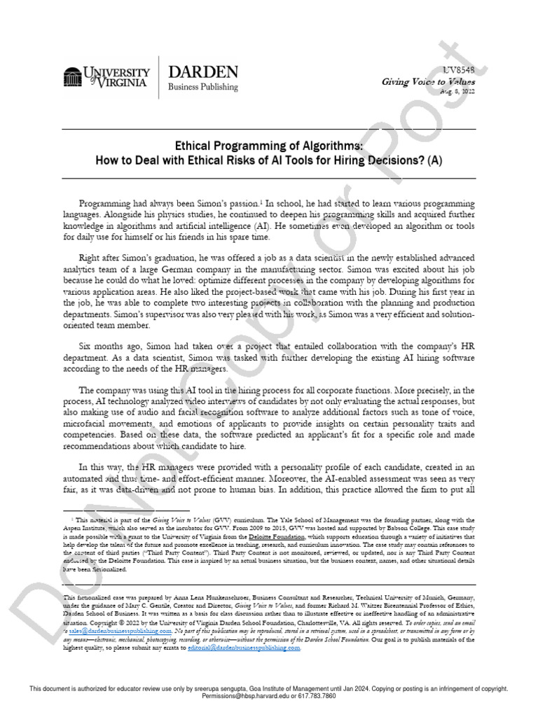 Case 1 - Ethical Programming of Algorithms | PDF | Artificial Intelligence | Intelligence (AI ...