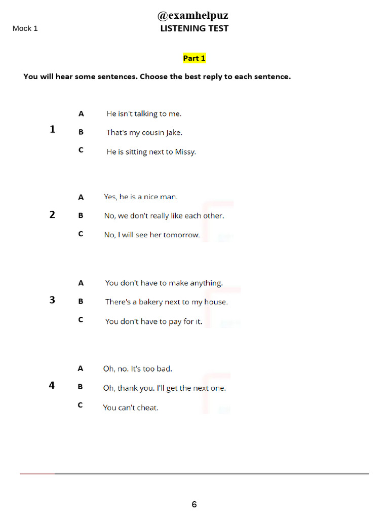 CEFR Listening Mock Test Part 1 | PDF | Language Arts & Discipline