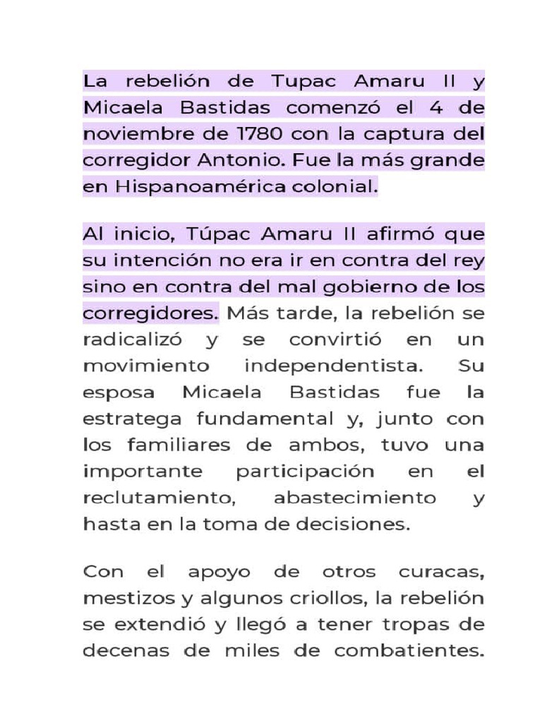 La rebelión de Túpac Amaru | PDF