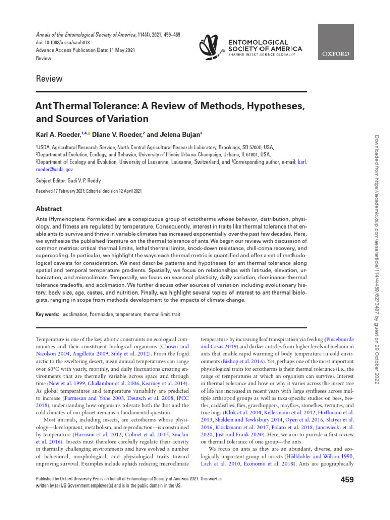 Journal - Ant Thermal Tolerance A Review of Methods, Hypotheses | PDF ...