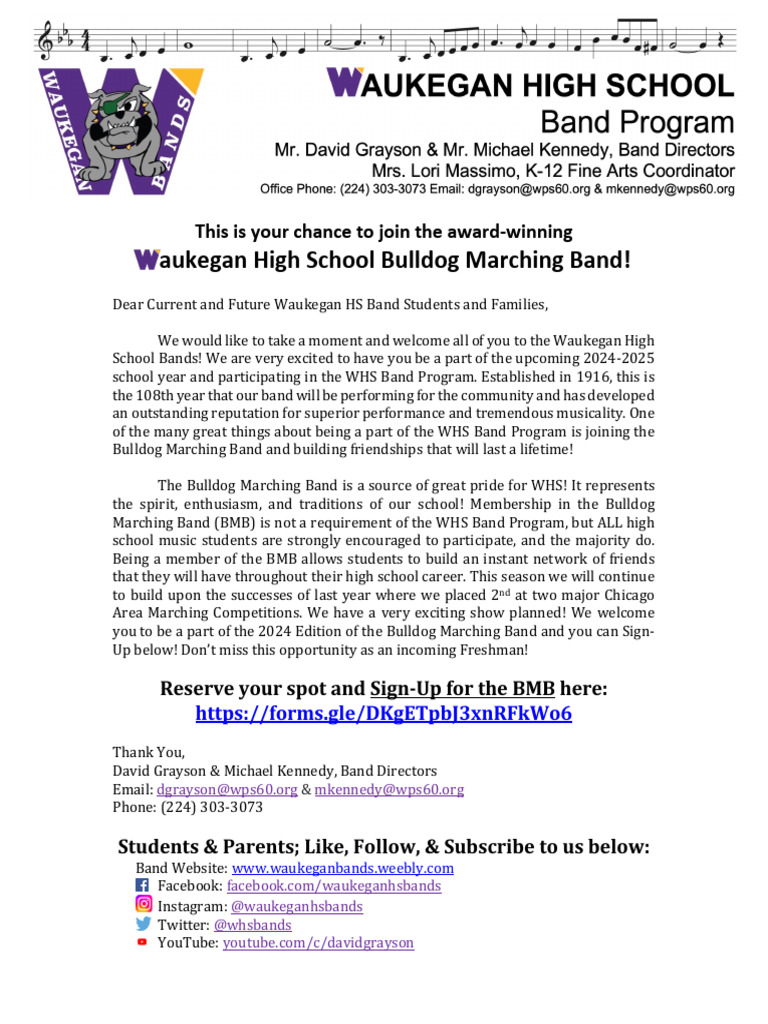 Join Waukegan HS Bulldog Marching Band | PDF | Sports & Recreation