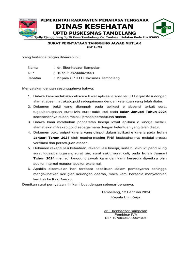 Contoh SPTJM-1 | PDF | Pengelolaan Keuangan & Uang