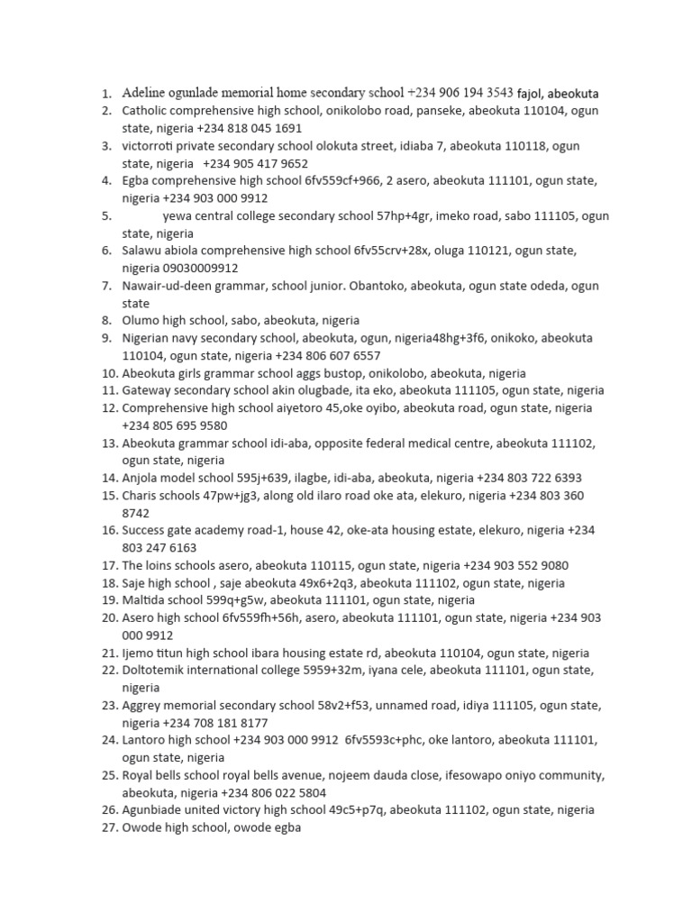 names doc | PDF | Schools | Nigeria