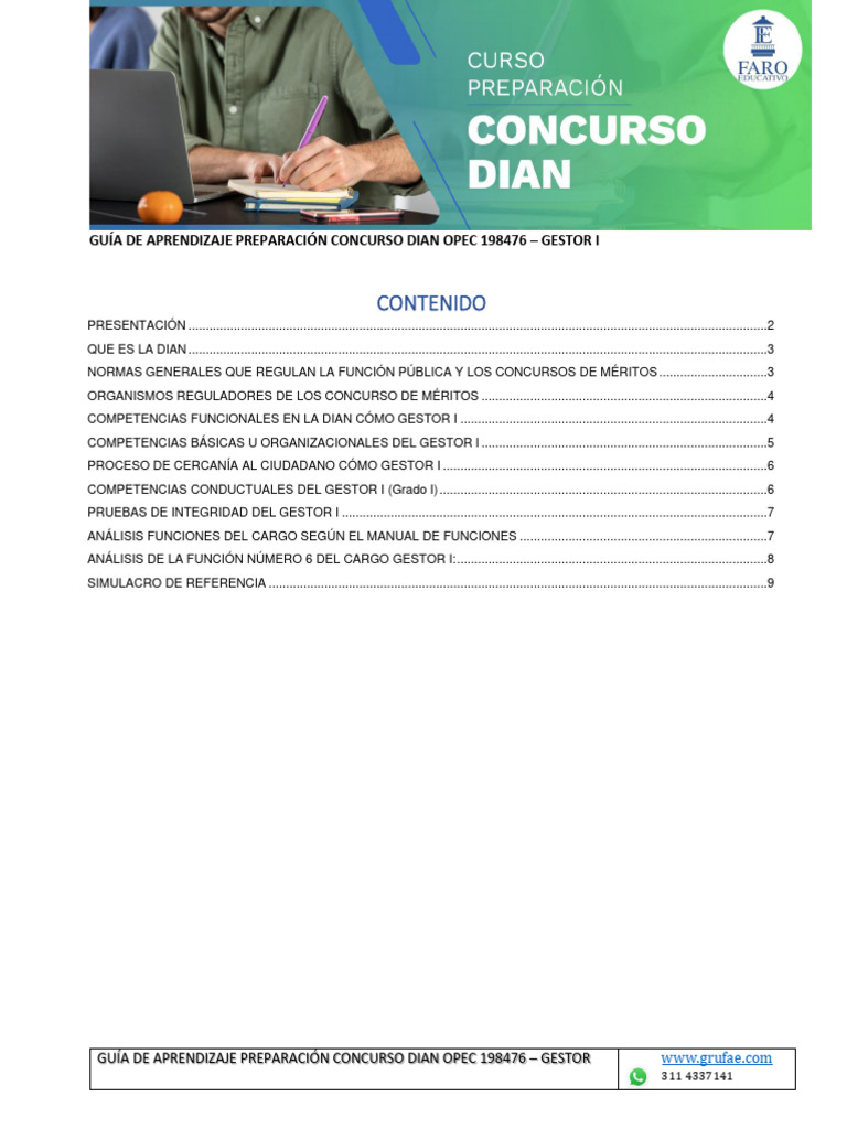 Guia de Aprendizaje Preparacion Concurso Dian Opec 198476 - Gestor I Def | PDF
