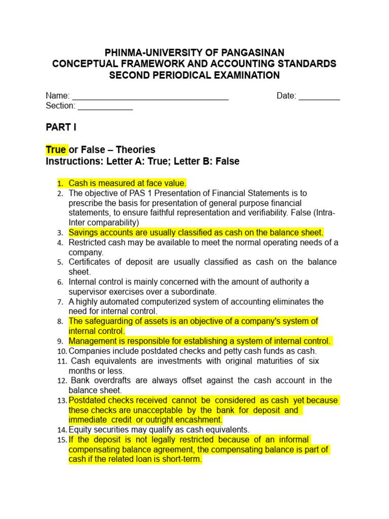 Acc103 P2 Exam With Answers | PDF | Cash And Cash Equivalents | Money