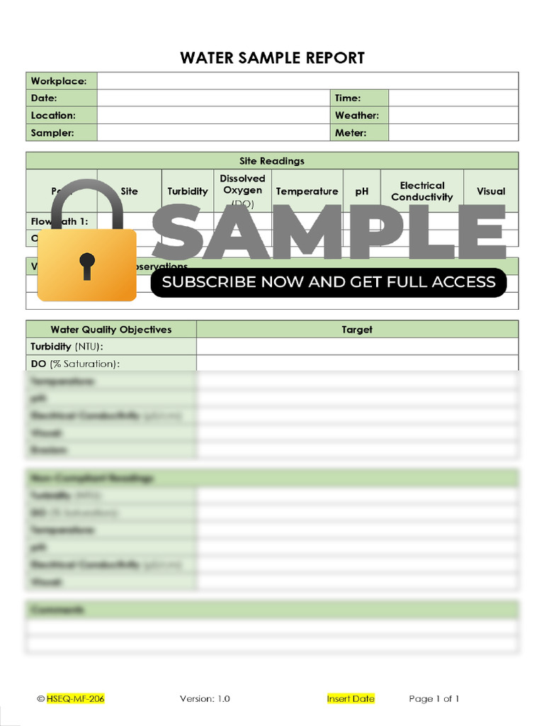 HSEQ-MF-206-Water-Sample-Report-Sample | PDF