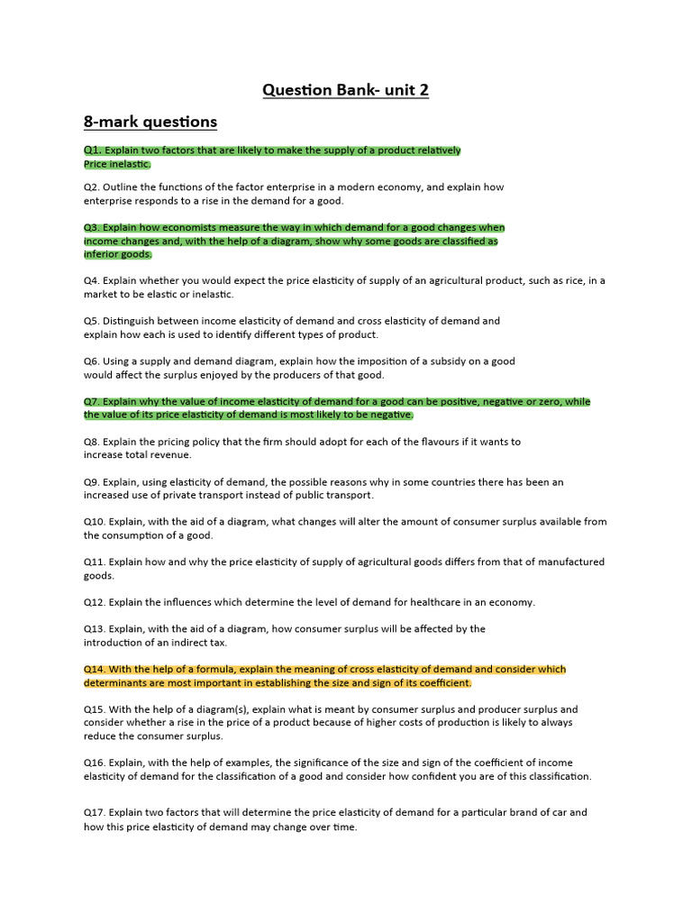 Question Bank (5) | PDF | Elasticity (Economics) | Demand